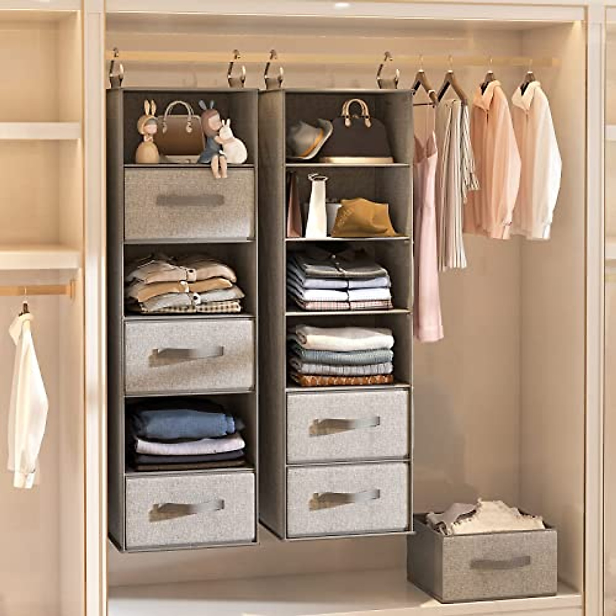 MONINXS Clothes Drawer Organizers Grey & 6-Shelf Hanging Closet Organizer Black
