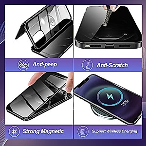 Privacy Magnetic Case Compatible for iPhone 14 Pro max, [Safety Lock][Full Body Protection]Double-Sided Anti-Peeping Anti-spy Sensitive Screen Protector Clear Back Metal Confidential Case, Black