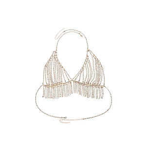 Navoky Layered Rhinestone Chest Chain Beach Bikini Body Chains Bra Fashion Tassel Crystal Chest Accessories Jewelry for Women and Girls