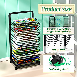 ZXMOTO Art Drying Rack Steel Drying Painting Racks Double Sided Wire Drying Shelf for Classrooms, Art Studio,Art Clubs,25 Shelves, 17x16x35Inches