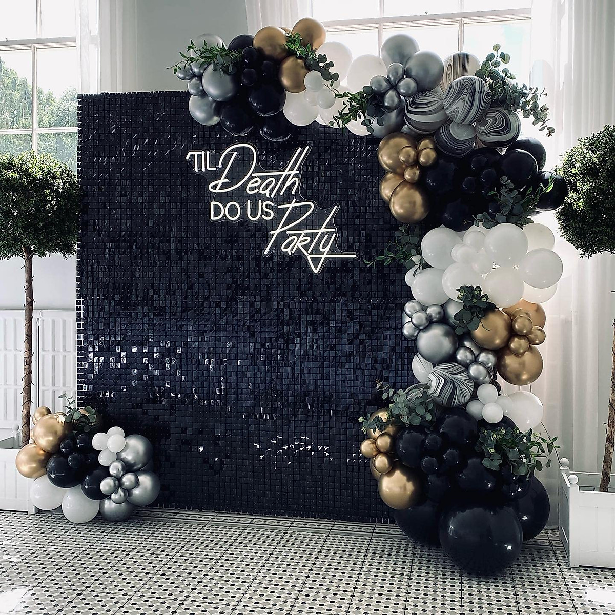 Black Shimmer Wall Backdrop 6ftx4ft Square Sequin Shimmer Backdrop for Birthday Anniversary Wedding Engagement Halloween Backdrop Decor