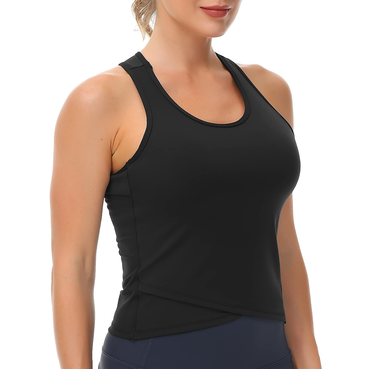 Women’s Racerback Workout Tank Tops with Built in Bra Sleeveless Running Yoga Shirts Slim Fit (X-Small, Black)