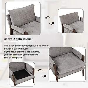 FIQHOME Mid Century Modern, Velvet Upholstered Accent Rubber Wood Frame,Comfy Reading Chair for Bedroom,Single Armchair for Living Room Office Apartment,Grey