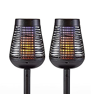 PIC Solar Insect Killer Torch (DFST), Bug Zapper and Flame Accent Light, Kills Bugs on Contact - Twin Pack