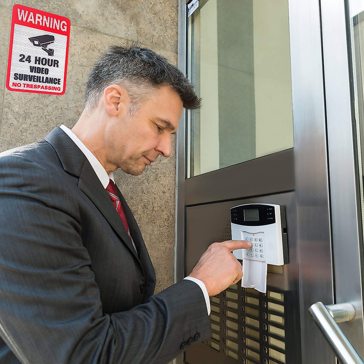 5-Pack Video Surveillance Sign Stickers, Self-Adhesive Vinyl Decal Camera Alarm System Stickers, 24 Hour Security Warning Signs, Reflective Private Property No Trespassing Sign, Indoor & Outdoor Use.