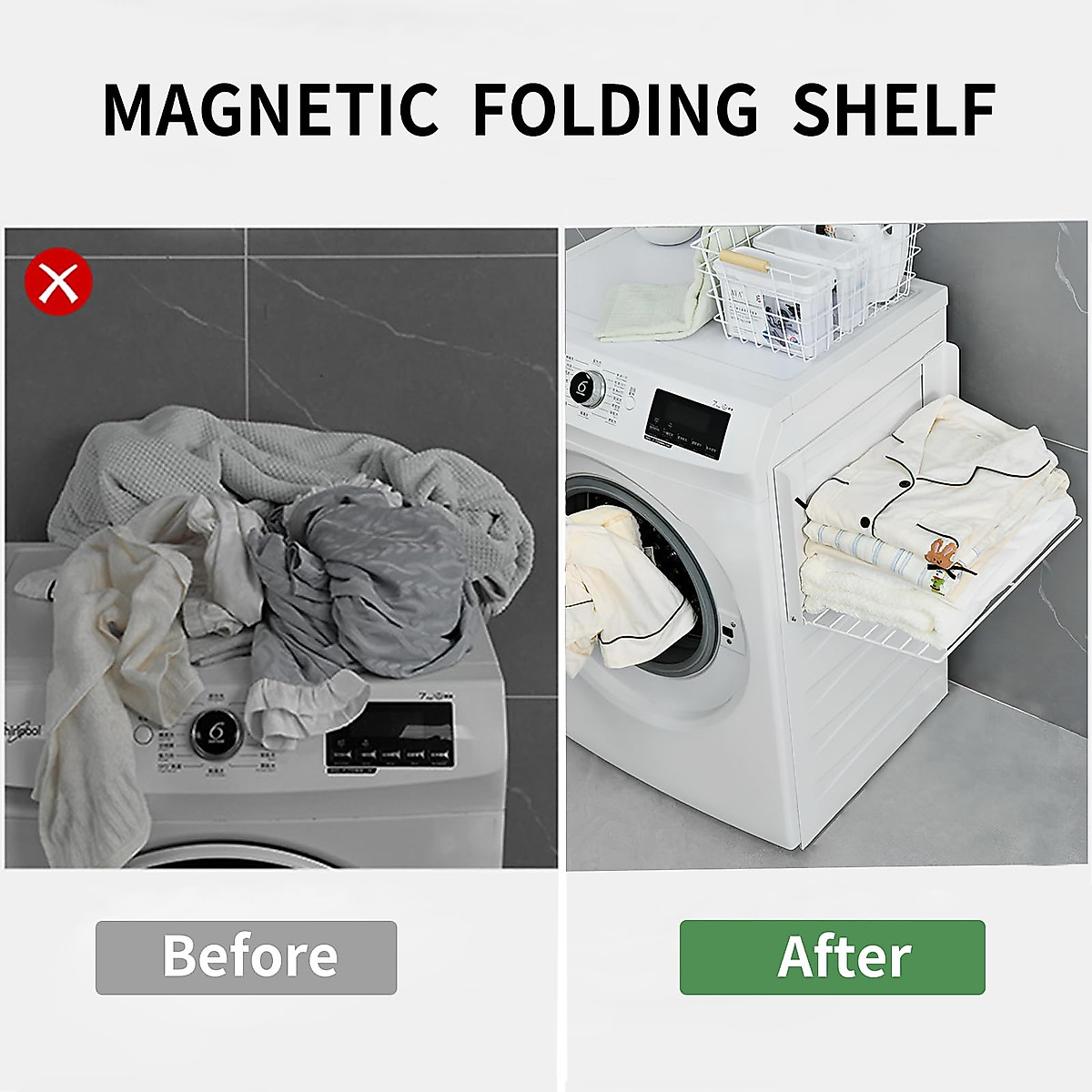 ROLIZOE Magnetic Multi-Purpose Organizer Shelf for Washing Machine Side Storage,Fridge Magnet Organizer Shelf,Towel Storage Rack for Bathroom, Laundry Room Magnetic Folding Shelf（White）