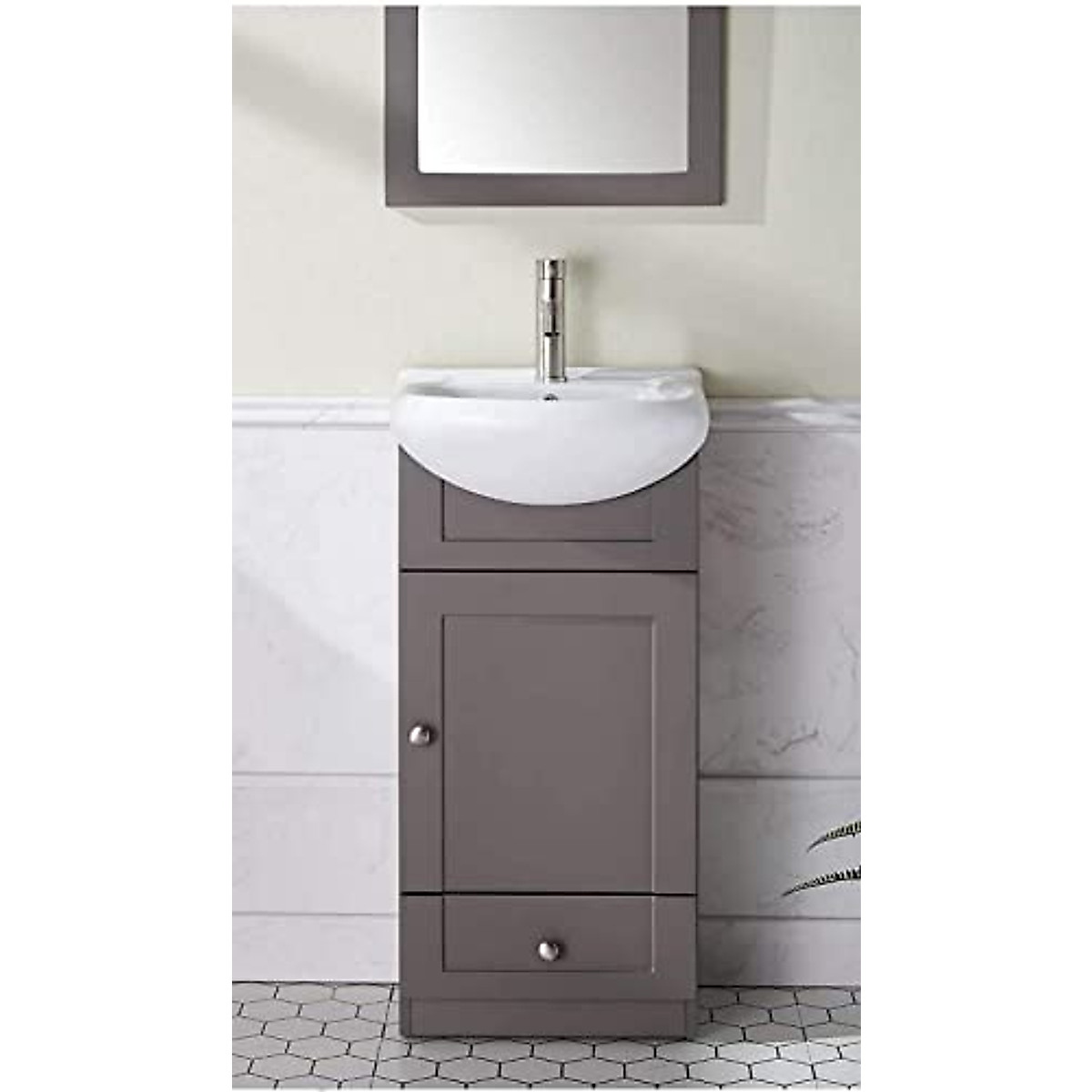 Mogiyin 18 Inch Vanity Small Bathroom Vanity,Modern Bathroom Vanities Small Bathroom Sink Vanity Combo with White Countertop Ceramic Vessel Sink,Narrow Bathroom Vanity 1 Door 1 Drawer Grey Khaki