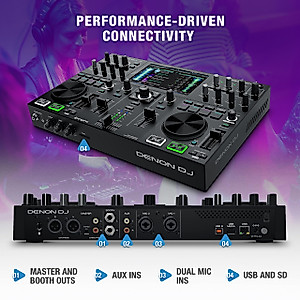 Denon DJ PRIME GO – Portable DJ Controller and Mixer with 2 Decks, WIFI Streaming, 7-Inch HD Touchscreen, DJ Set with Lights Control and Rechargeable Battery