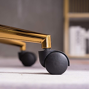 Modern Office Chair Velvet Material Yellow Dressing Chair Adjustable Height Living Room Swivel Chair 360° Medieval Table Chair with Wheels W521 24.8Dx22.8Wx33.9H''