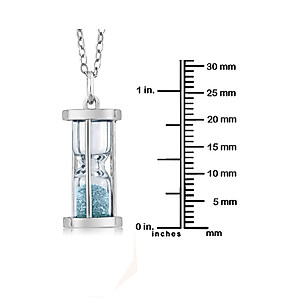 Gem Stone King 925 Sterling Silver Diamond & Gemstone Birthstone Dust Hourglass Necklace For Women With 18 Inch Silver Chain (Blue)