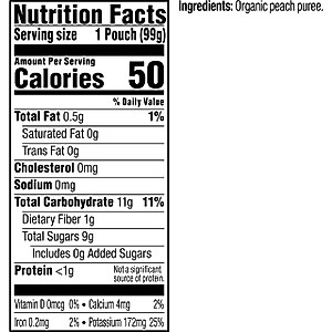 Plum Organics | Stage 1 | Organic Baby Food Meals [4+ Months] | Peach Puree | 3.5 Ounce Pouch (Pack Of 12) Packaging May Vary