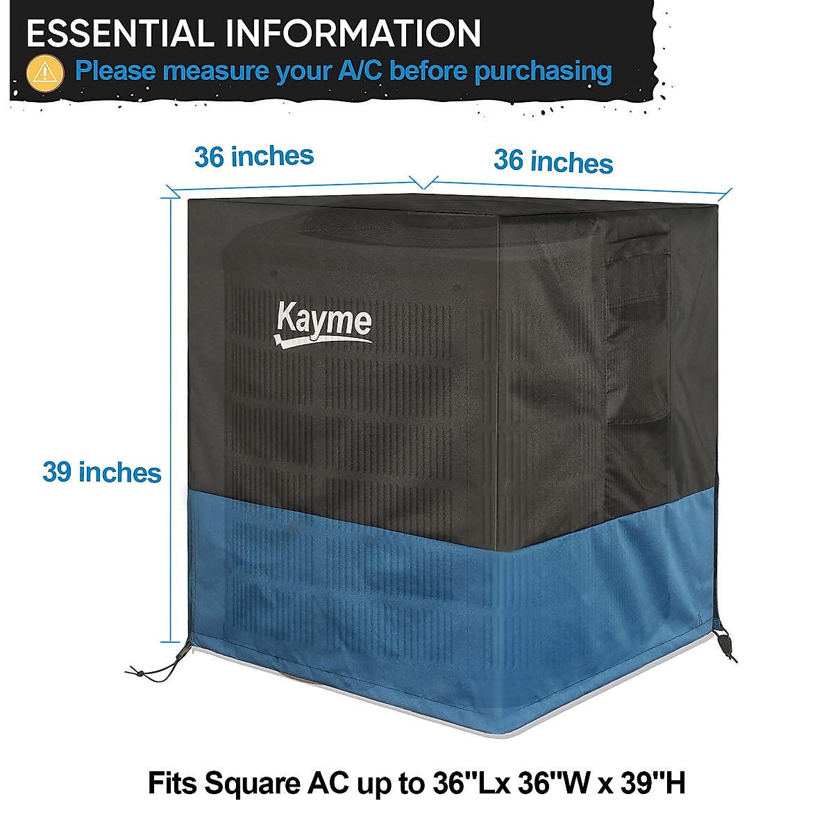 kayme Air Conditioner Cover for Outside Units, 600D Durable AC Cover for Outside Unit Water Snow Dust Sun Protection, Square-Fits Up to 36 x 36 x 39 inches