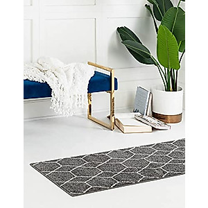Unique Loom Trellis Frieze Collection Area Rug - Geometric (2' x 8' 8" Runner, Dark Gray/ Ivory)