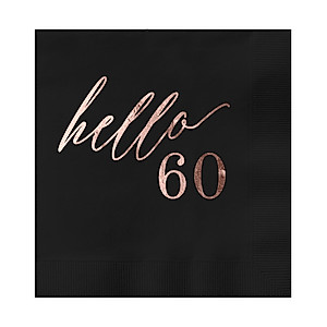 Birthday Black Beverage Cocktail Party Napkins 25 Pack with Rose Gold Foil Printing 4.75 x 4.75 Paper Frenzy, Hello 30