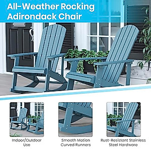 Flash Furniture Savannah Poly Resin Wood Adirondack Rocking Chair - All Weather Sea Foam Polystyrene - Stainless Steel Hardware