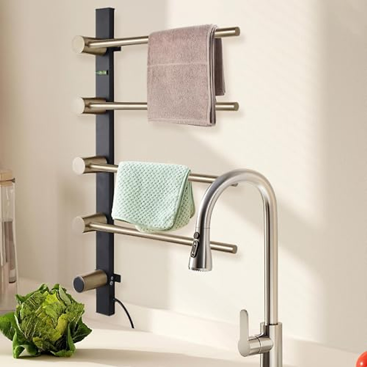 Towel Warming Rack | Wall Mount Bathroom Towel Rack | 4-Bar Bathroom Towel Heater, Electric Heated Towel Racks for Kitchen/Apartment/Hotel