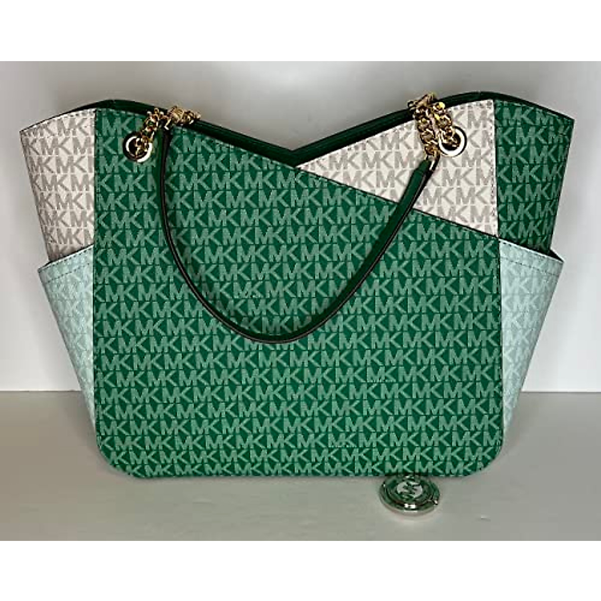 Michael Kors Jet Set Travel Large Chain Shoulder Tote bundled Purse Hook (Palmetto Green MK Colorblock)