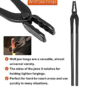 Blacksmith Forging Tools Knife Making Tongs Set Fire Tongs Anvil Blacksmithing Tongs Forge Tools Includes V-Bit Bolt Tongs, Wolf Jaw Tongs, Flat Tongs, Blade Tongs (Pack of 4)