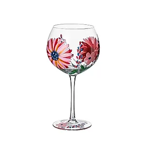 G Hand-painted Wine Glass Pink Daisy Flowers Artisan Painted 20oz Personalised Gift Idea…