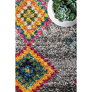 nuLOOM Catrine Bohemian Diamonds Shag Area Rug, 8' 10" x 12', Dark Grey