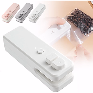 Mini Bag Sealer, 2025 New 2 in 1 Heat Sealer with Cutter USB Rechargeable Mini Sealing Machine Heat Seal Tool, Portable Vacuum Food Sealer Bag Sealing Machine for Plastic Bags Snack Bags (White)