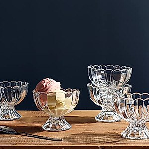 KMWARES 6PCs Set 5.6oz Small Cute Footed Tulip Glass Dessert Bowls/Cups - Perfect for Dessert, Sundae, Ice Cream, Fruit, Salad, Snack, Cocktail, Condiment, Trifle and Christmas Holiday Party (Clear)