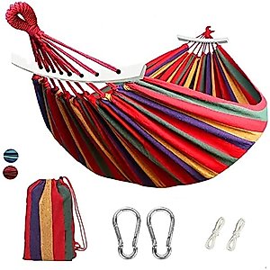Outdoor Double Hammock, Portable Cotton Canvas Hammock for 2 Person, Max Load is 450lbs with Carry Bag, Tree Strap and Rope, Porch, Garden, Outdoor/Indoor, Patio and Backyard for Camping