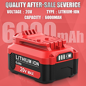 2PACK CMCB206 6000mAh Lithium ion Replacement Battery Compatible with Craftsman 20V Battery CMCB202 CMCB204 CMCB201 CMCB209 CMCB205 CMCS500 V20 Series Cordless Power Tool(Only for V20 Series)(Red)