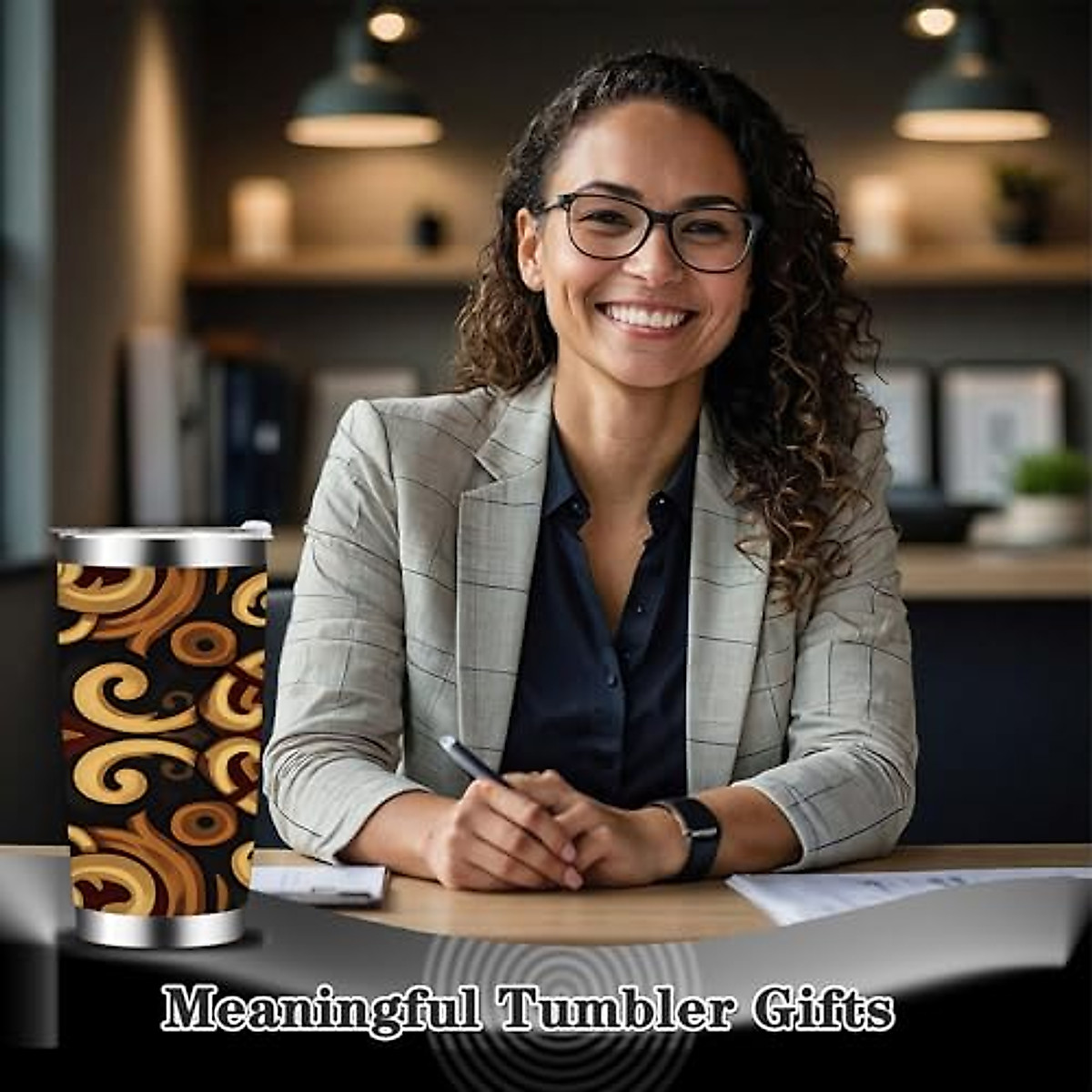 FOCIUZTA 20oz Golden Swirls and Circle Design Decorative Tumbler with lid, Travel Coffee Cup, Ideal for Easter, Gaming Enthusiast, Mother Day, and birthday gifts