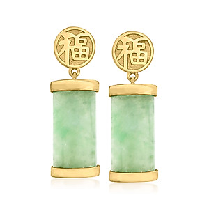 Ross-Simons Jade "Good Fortune" Drop Earrings in 18kt Gold Over Sterling