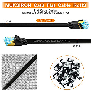 MUKSIRON Cat6 Ethernet Cable 30 ft, Flat - Solid Internet Network LAN Patch Cord – Cat 6 High Speed Computer Wire with Clips & Rj45 Connectors for Router,Modem,PS,Xbox - 30 feet Black