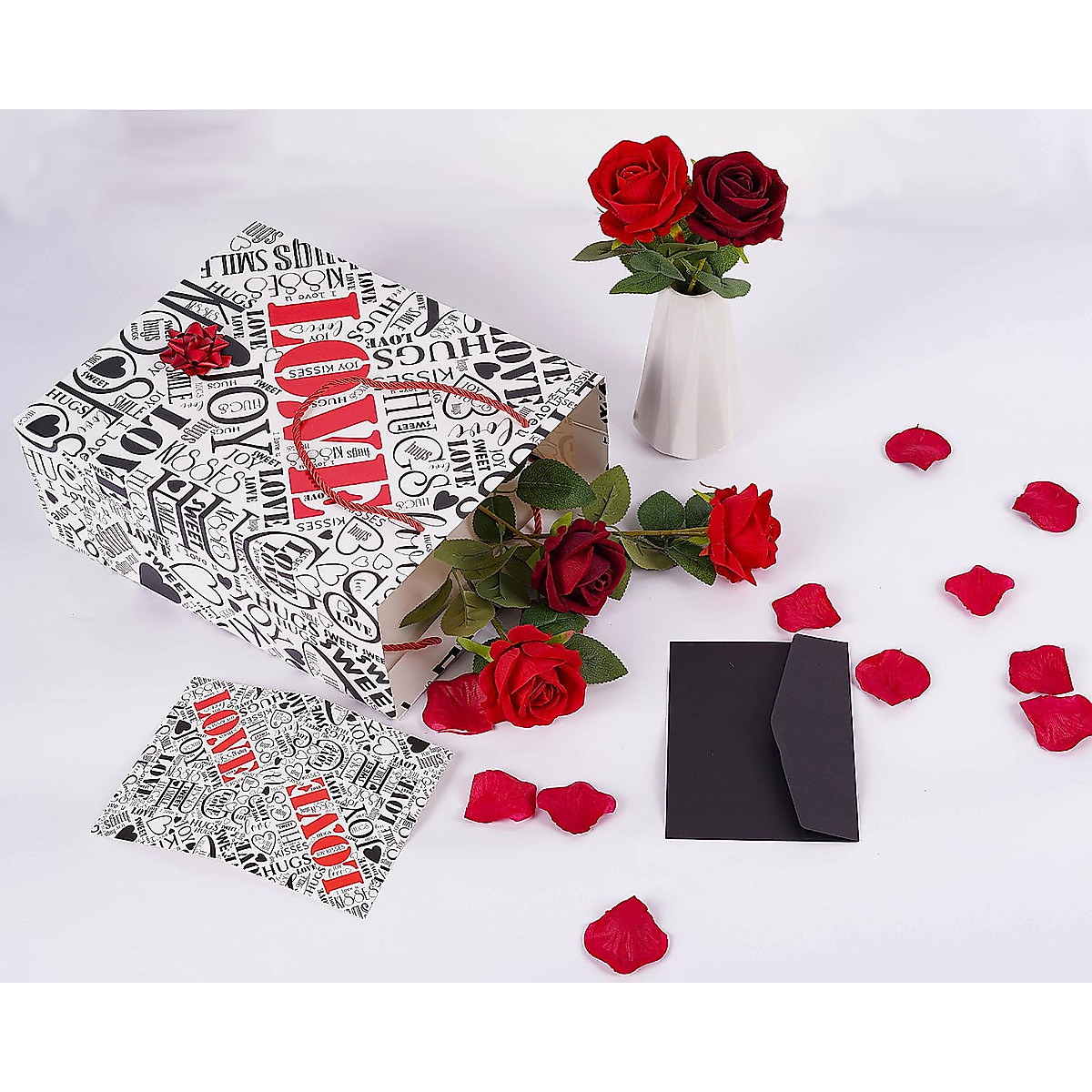 Elephant-package 12.6" Large Love Gift Bag with Card and Tissue Papers for Valentines Day/Mother's Day/Father's Day/Anniversary and more (Red Love)