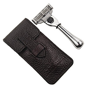 Parker Chrome Handle Travel Mach 3 Razor - Genuine Leather Case Included