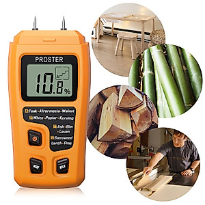 Proster Wood Moisture Meter - Digital Moisture Detector Moisture Tester, Pin-Type Water Leak Detector Damp Tester for Wood Firewood Paper Floor