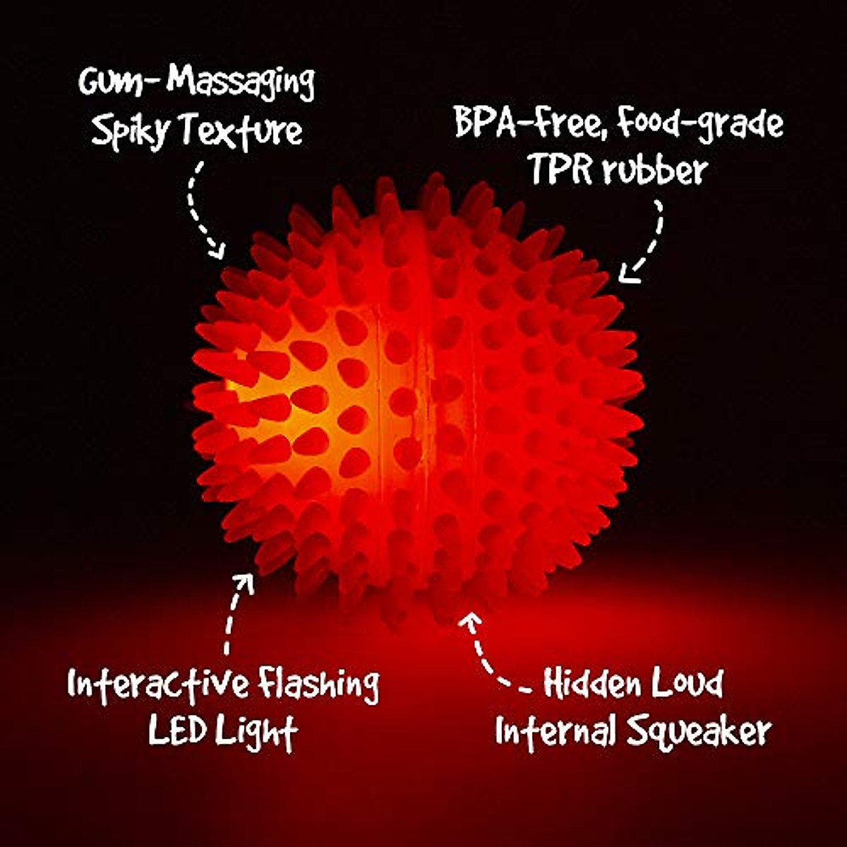 Gnawsome™ 3.5” Spiky Squeak & Light Ball Dog Toy - Small, Cleans teeth and Promotes Dental and Gum Health for Your Pet, Colors will vary