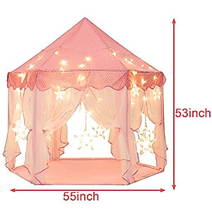 Sunnyglade 55'' x 53'' Princess Tent with 8.2 Feet Big and Large Star Lights Girls Large Playhouse Kids Castle Play Tent for Children Indoor and Outdoor Games Children's Day Gift