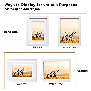 KINLINK 6x8 Picture Frames White, Photo Frames with Real Glass for Picture 4x6 with Mat or 6x8 without Mat, Composite Wood Picture Frames for Table Top and Wall Mounting, Set of 4