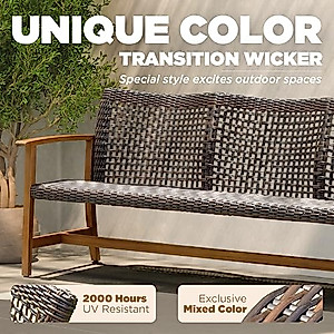 IDZO 1000lbs Capacity, FSC Certified 3 Seater Patio Couch with Upgraded 2000Hours UV Resistant Wicker, Teak Finish Furniture Set, Trinite Acacia Outdoor Sofa_Brown