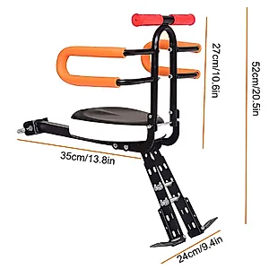 Front Mounted Child Bike Seats, Foldable Baby Kids' Bicycle Carrier with Guardrail and Pedal for Mountain Bikes, Hybrid Bikes, Fitness Bikes