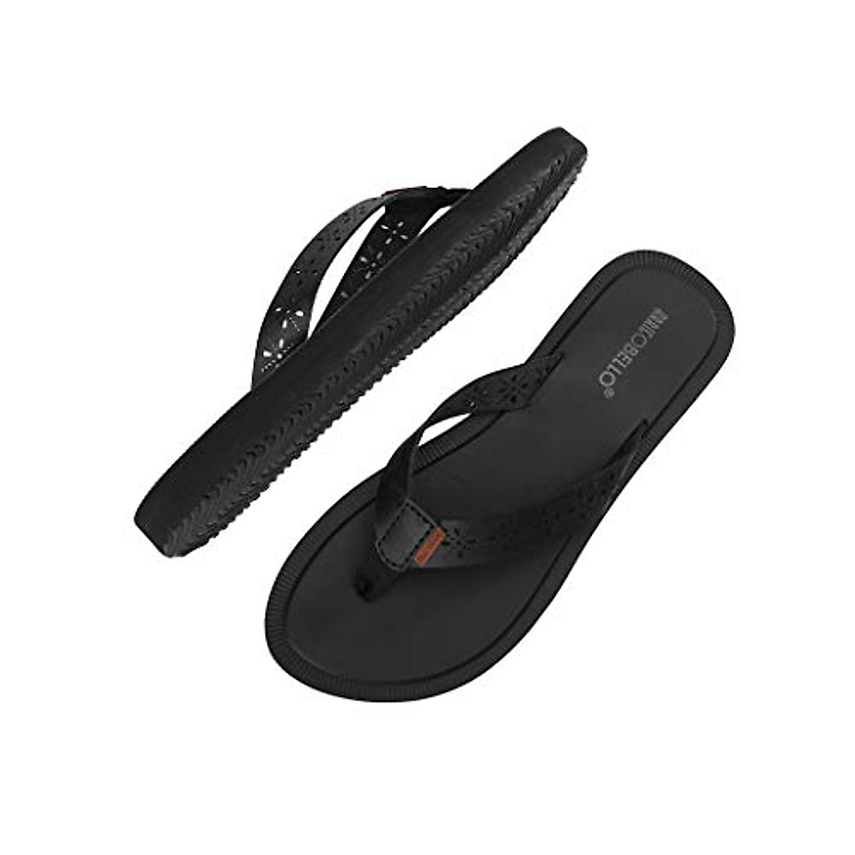 AX BOXING Flip Flops For Women Thong Sandals Faux Leather Slide Beach Pool Slipper Sandals(Aa Black,8)