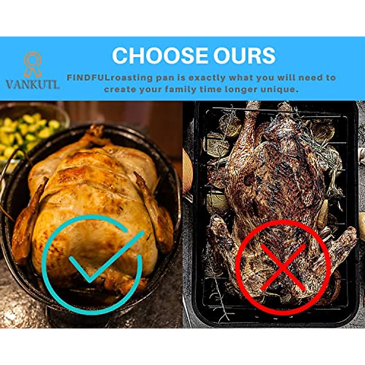 16 Inch Roasting Pan with Lid - Covered Oval Roaster - Enamel Carbon Steel Roaster Pot - Excellent Heat Distribution and Non-sticky - for Turkey Chicken Meat & Vegetables -Birthday and Holiday gifts