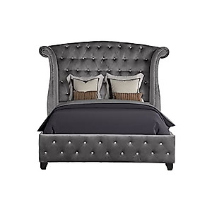 Epinki Queen Bed with Headboard, Gray, Wood, Platform Bed Frame, Easy Assembly