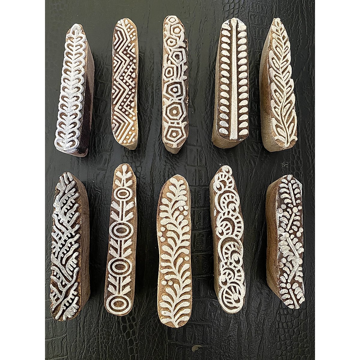 AnNafi® Mehendi Print Blocks| Border Pattern Wooden Stamps (Set of 10)| Fabric Wooden Stamps Border Pattern Printing Blocks| Designer Craft for Mehandi Textile Pottery Saree Border Canvas Painting |