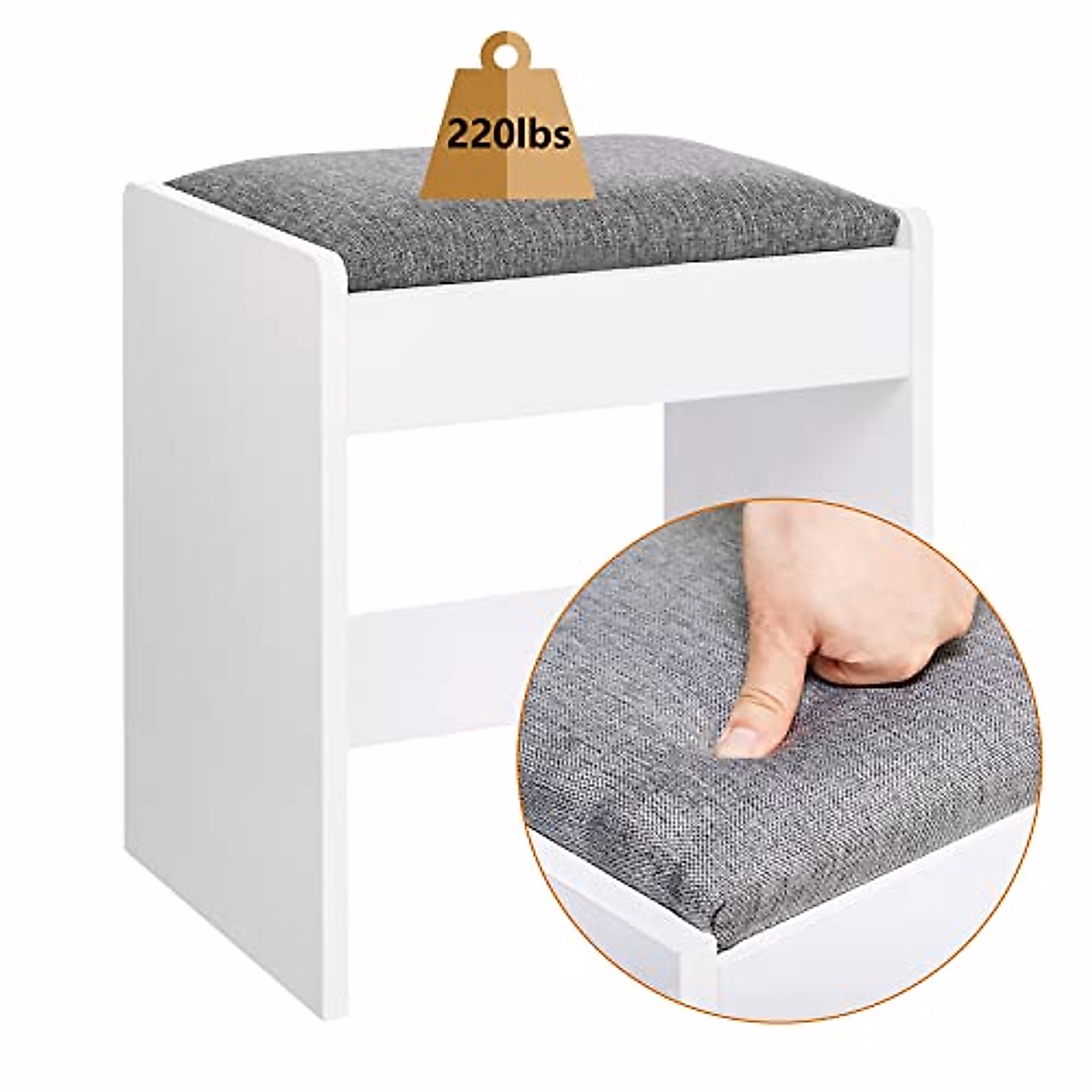 usikey Large Vanity Table Set with Lighted Mirror & Charging Station, Makeup Vanity Dressing Table with 4 Storage Shelves and 4 Drawers, Vanity Desk with 3-Drawer Chest and Cushioned Stool, White