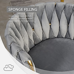 Tsuysi Velvet Set of 2, Gold Modern Dining Chair with Metal Legs, Woven Upholstered Dining Chairs for Dining Room, Kitchen, Vanity, Living Room (Grey)