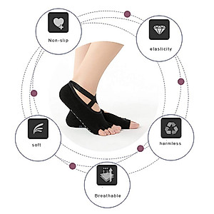 Pengxiaomei 4 Pairs Non Slip Pilates Socks,Yoga Socks for Women, Women's Yoga Socks with Toes, Clasped Pilates Socks for Ballet Pilates Barre Dance