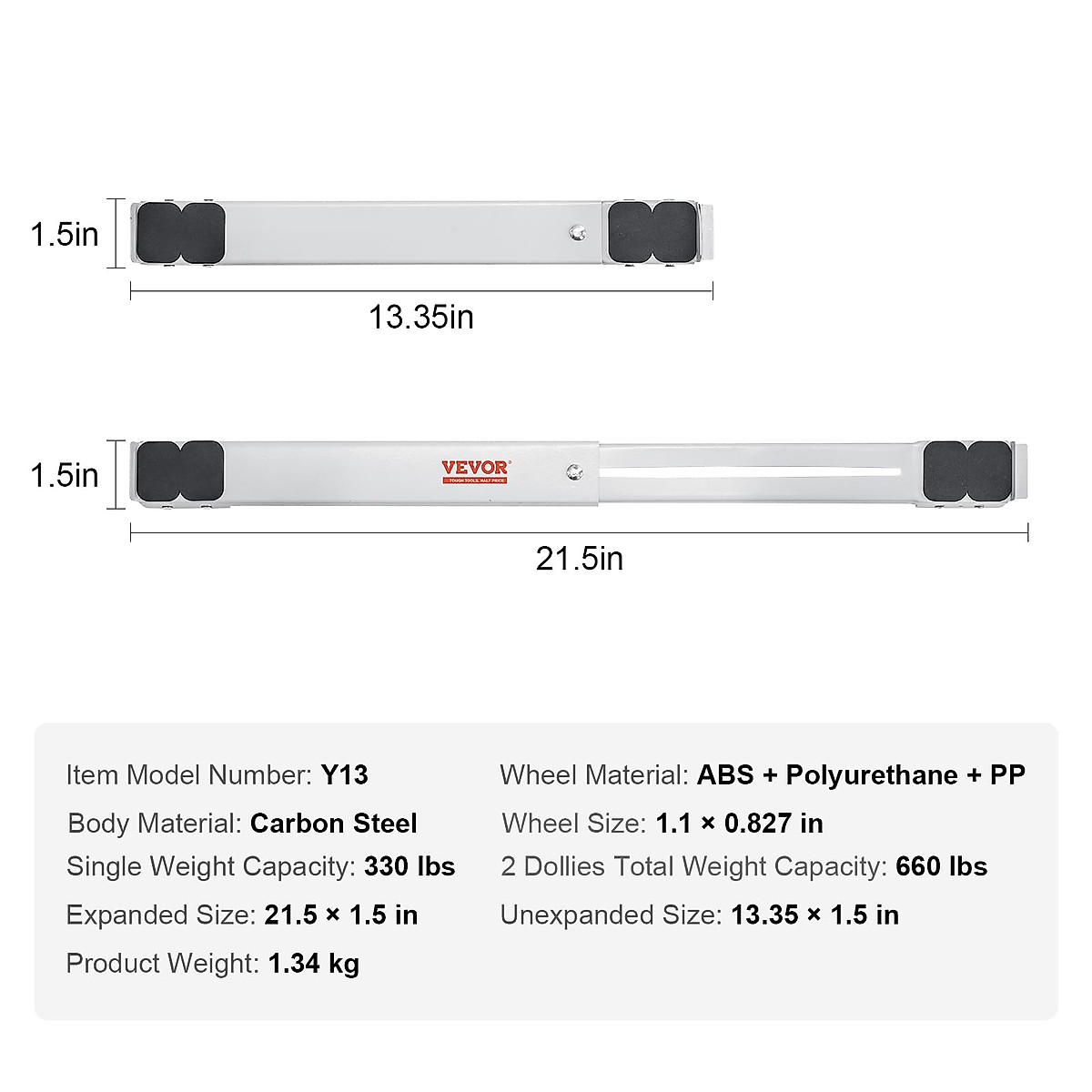 VEVOR Heavy Duty Furniture Appliances Rollers, Extendable Appliance Rollers Mobile Washing Machine Base, Mini Fridge Stand Wheels Dolly Movers for Refrigerators, Dryers, Dishwashers, White