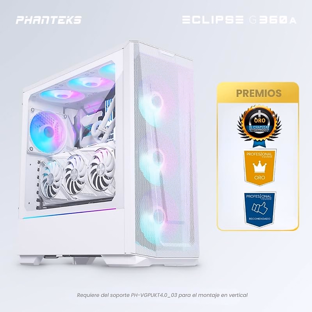 Phanteks (PH-EC360ATG_DMW02) Eclipse G360A Ultra-fine Performance Mesh, Mid-Tower Gaming case, Tempered Glass, Digital-RGB Lighting, White