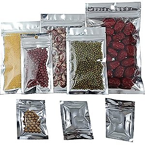 Mylar Bags, Sample Bags, 50Pcs Reusable Ziplock Bags, Sealable Heat Seal Bags, Aluminum Foil Packets for Bulk Food Storage Lock Plastic Bag Reclosable Pouch Zipper Lock Packaging Silver Mylar Bags