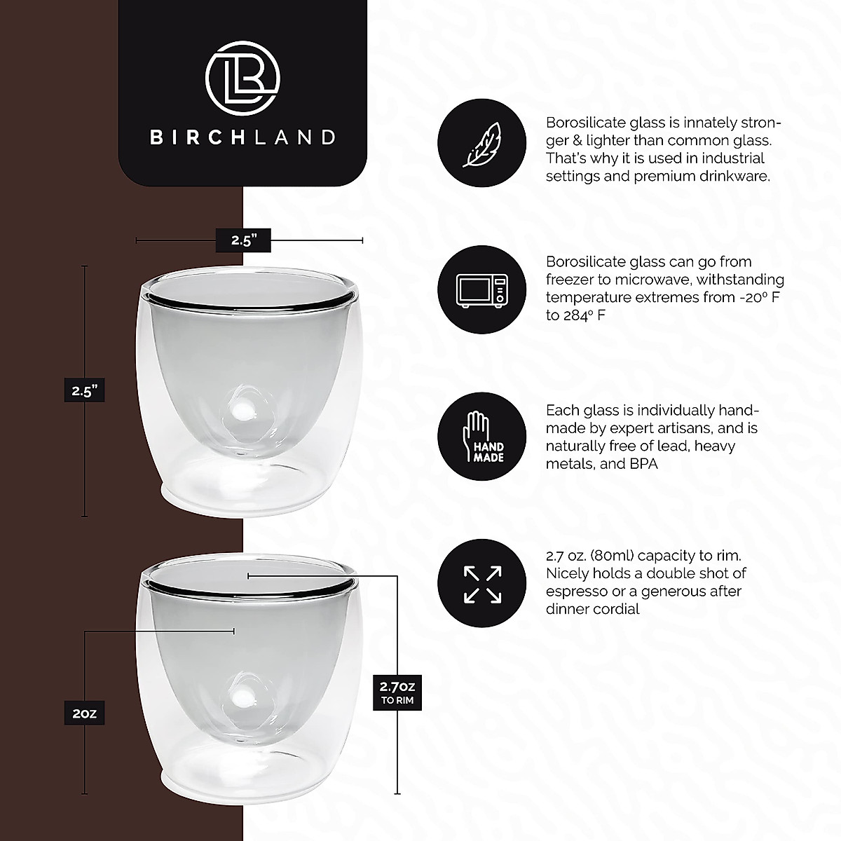 Birchland Espresso Cups Set of 4, Double Wall Espresso Glass Set of 4, Insulated Shot Glass, Espresso Shot Cups, Insulated Espresso Mugs, 2.7 OZ. (Sea Blue)